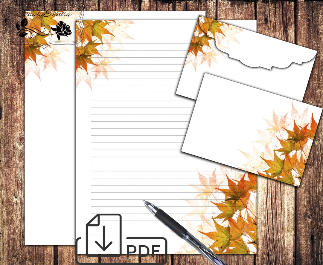 Stationary Letter Writing Set,autumn Leaves Paper,botanical Stationary ...