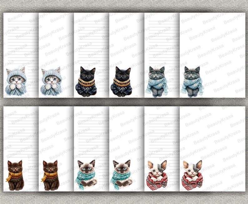 Letter Writing Bundle, Cats in Warm Clothes Digital Pdf Stationery Set ...