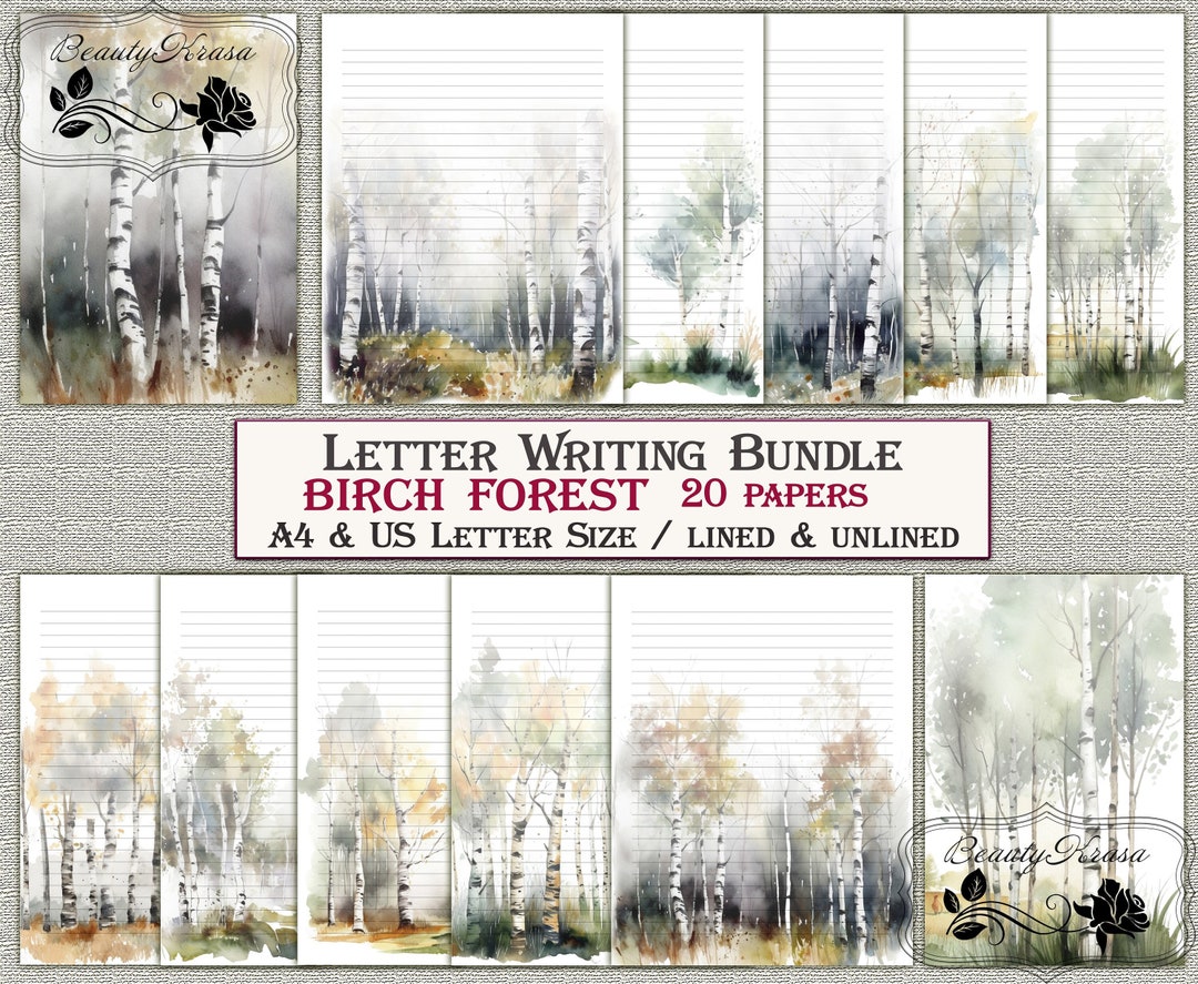 Letter Writing Bundle,printable Pdf Stationery Set Birch Forest,unlined ...