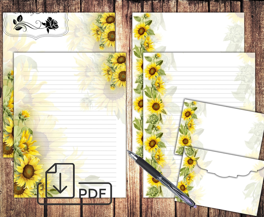 Stationary Set Sunflower,printable Letter Writing Paper,unlined Lined ...
