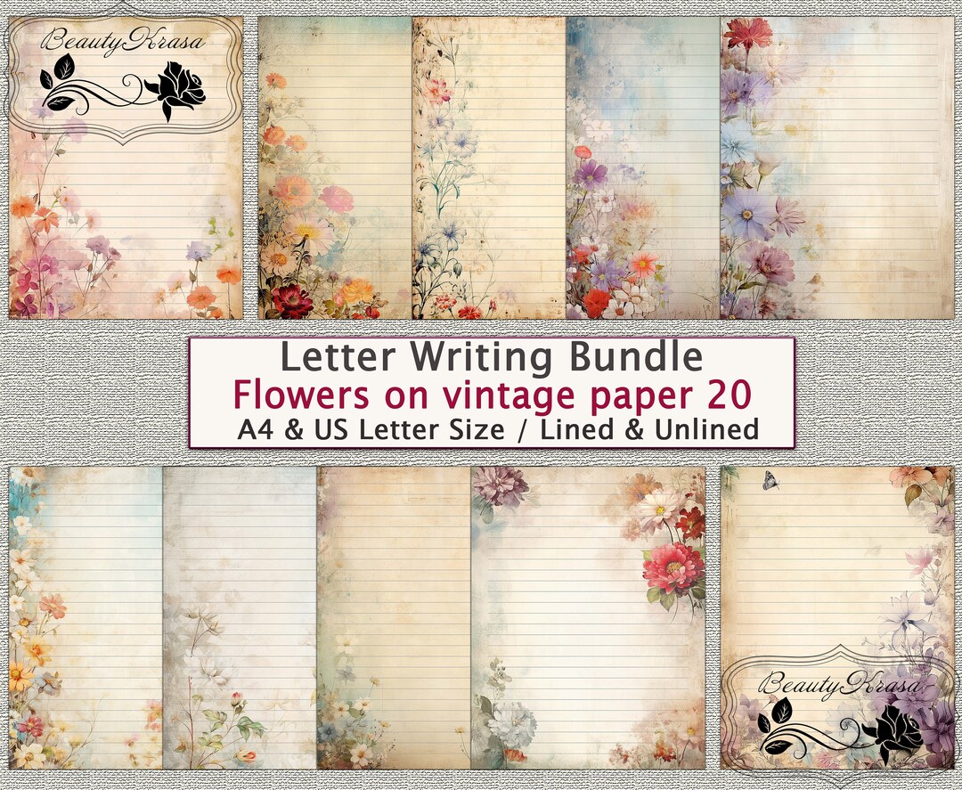 Letter Writing Bundle,printable Pdf Stationery Set Flowers on Vintage ...