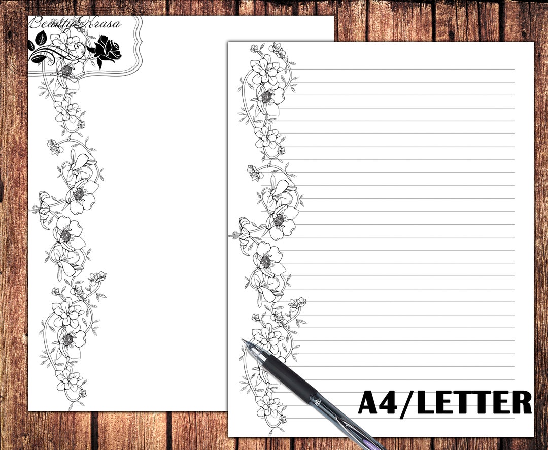 Black White Letter Writing Papers,stationary Set-2,us Letter Size & A4 ...