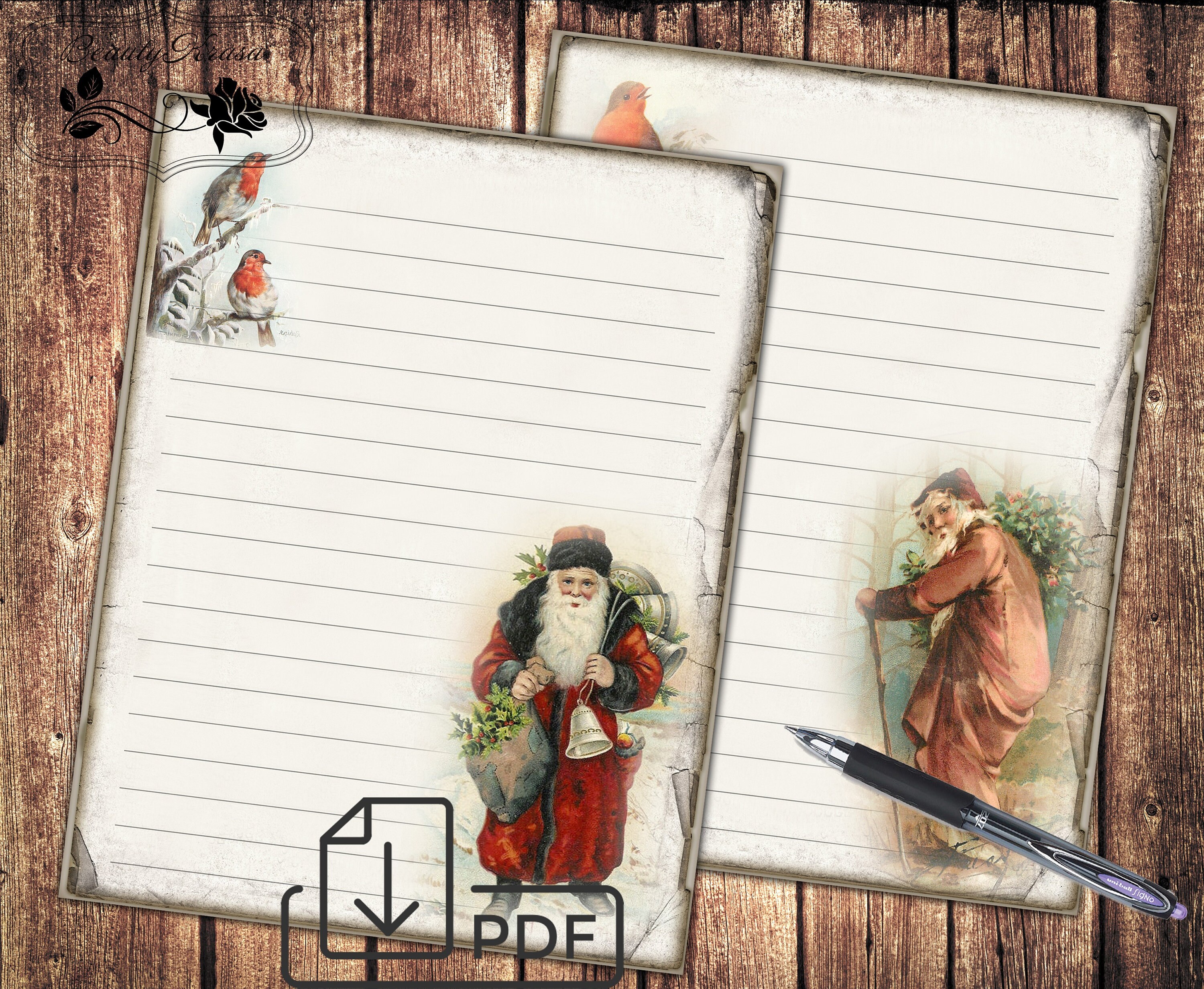 Vintage Santa Stationary Digital Setletter Writing Lined | Etsy