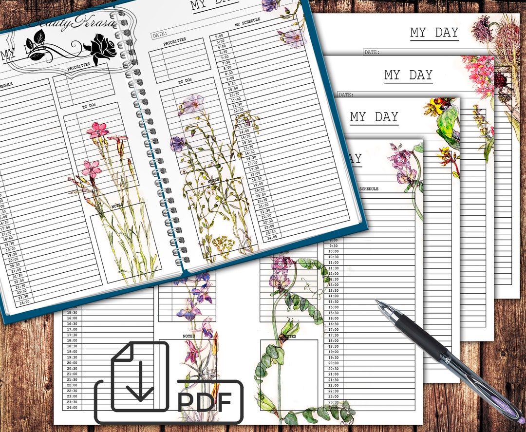 Botanical Daily Planner Printable Pages, Daily Inserts - Etsy