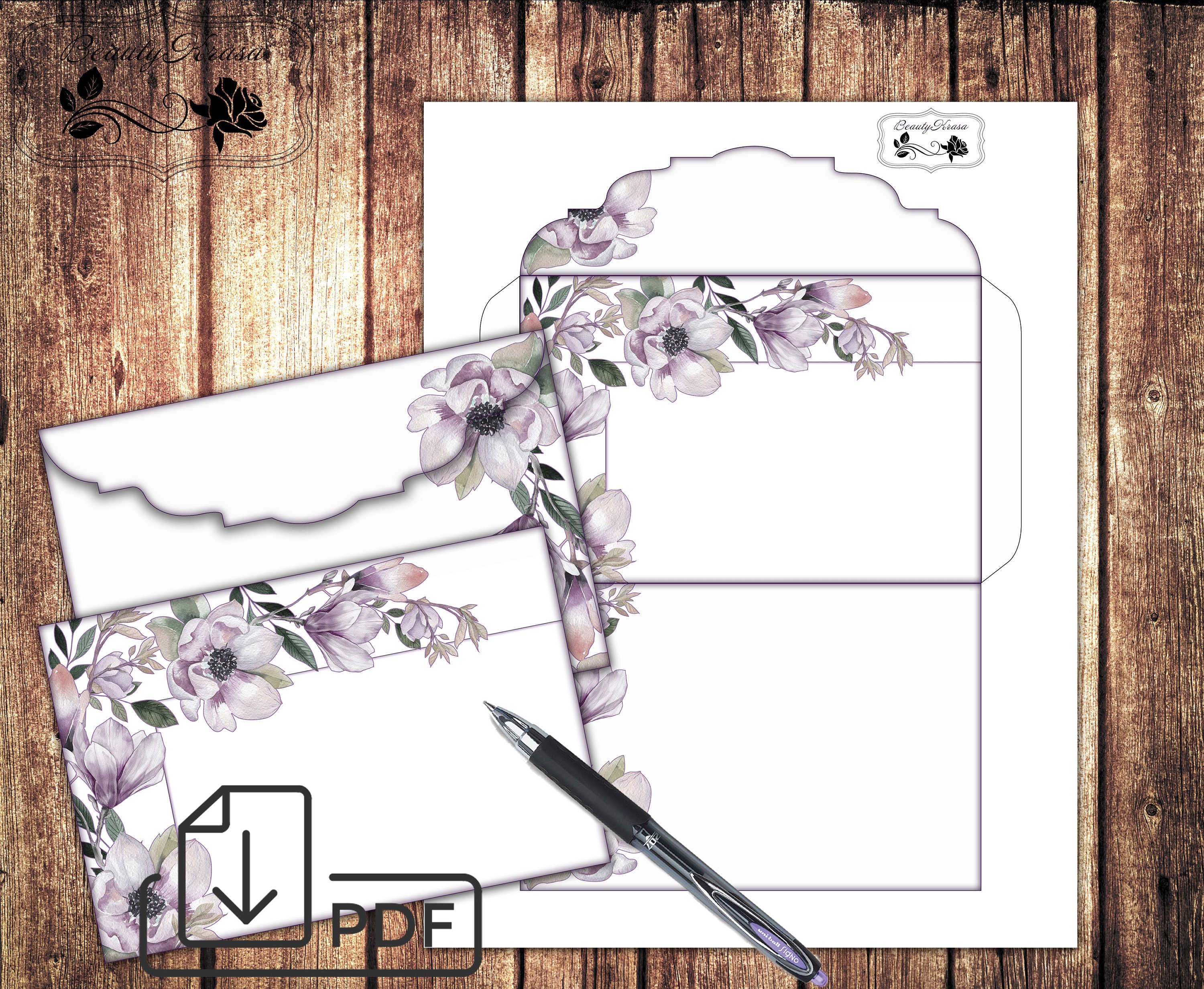 Stationary Set,printable Letter Writing Paper&envelope Floral Decor - Etsy