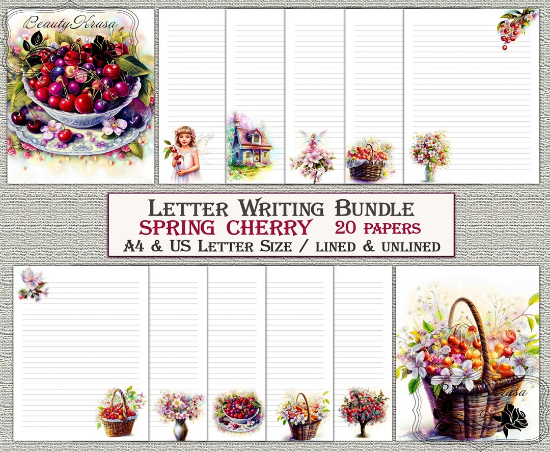 Letter Bundle Writing Stationery Set,printable Stationary Spring Cherry ...