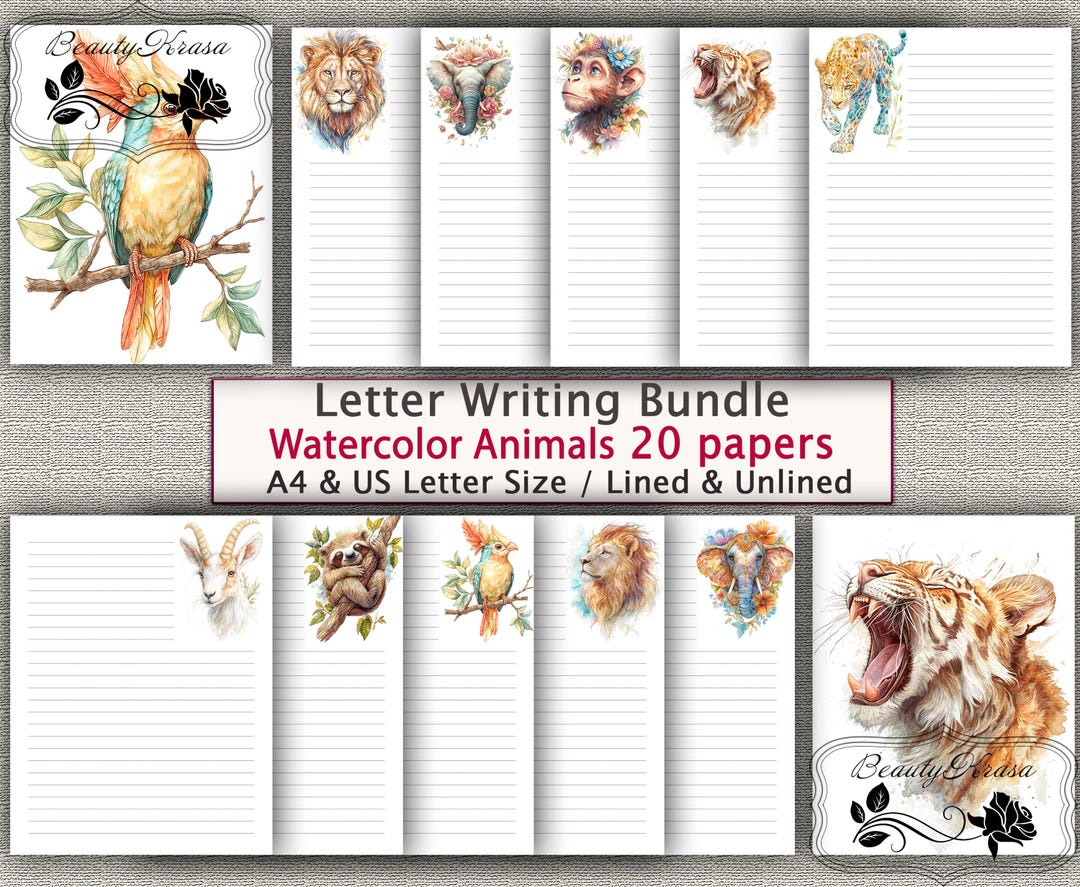 Letter Bundle Writing Stationery Set Watercolor Animals,printable ...