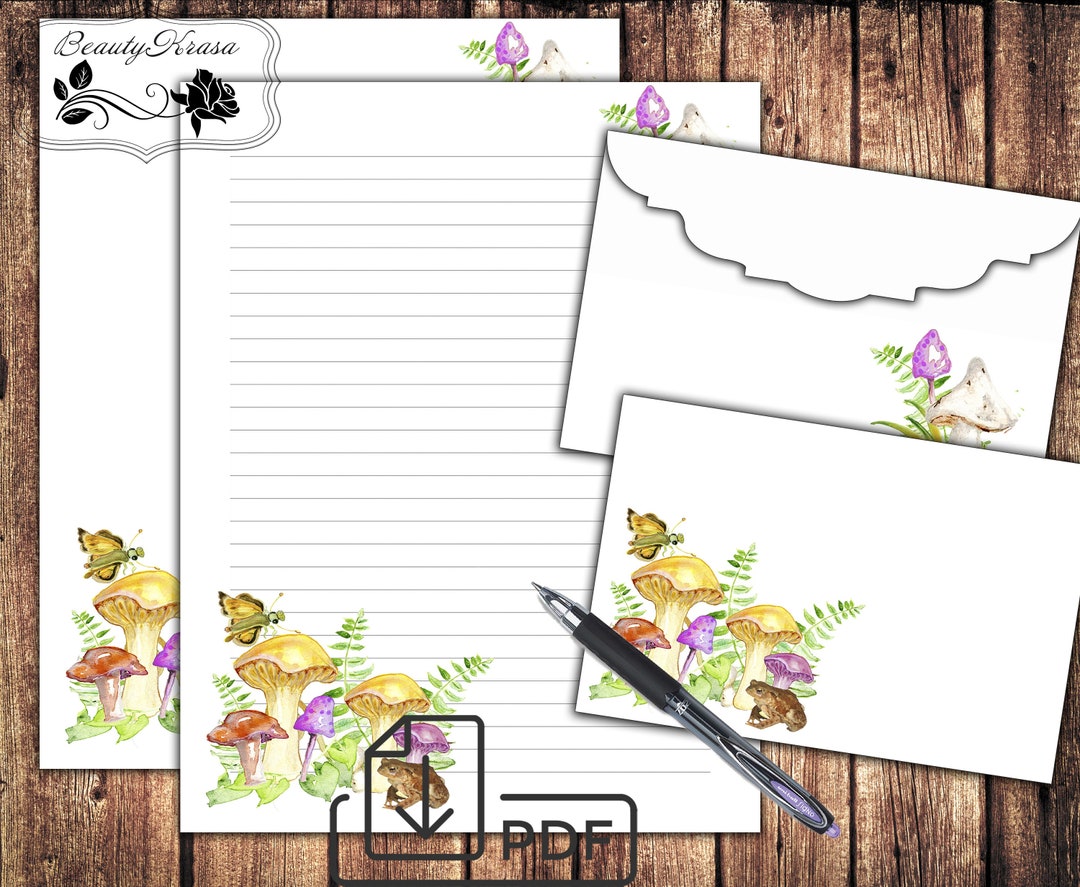 Letter Writing Set Autumn Mushrooms,envelope Template Paper,printable ...