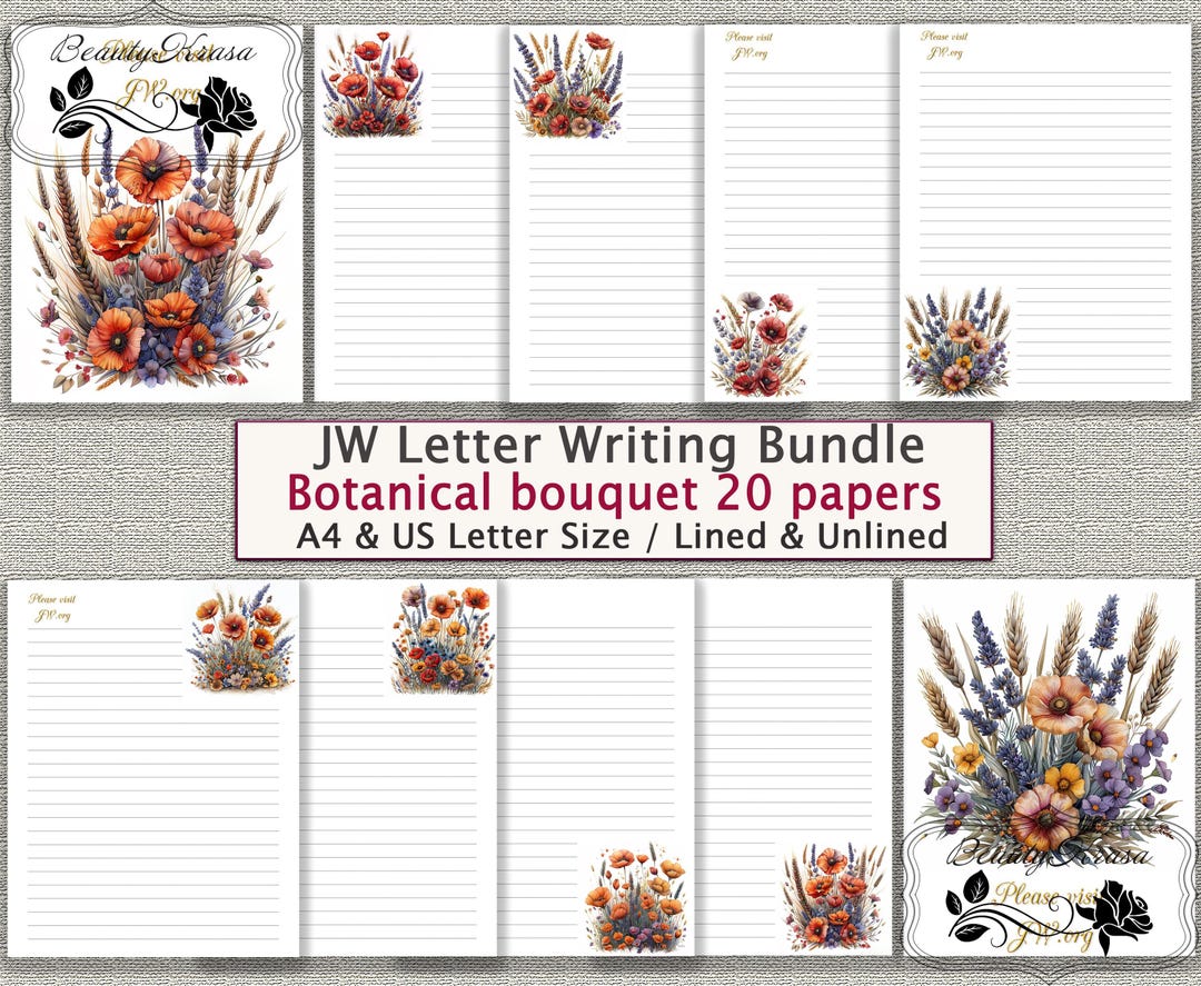 JW Letter Bundle Writing Stationery Set,printable Stationary Botanical ...
