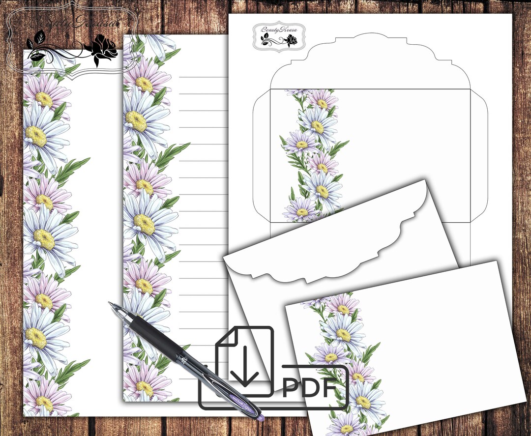 Stationery Set,printable Letter Writing Paper Daisy,paper&envelope - Etsy