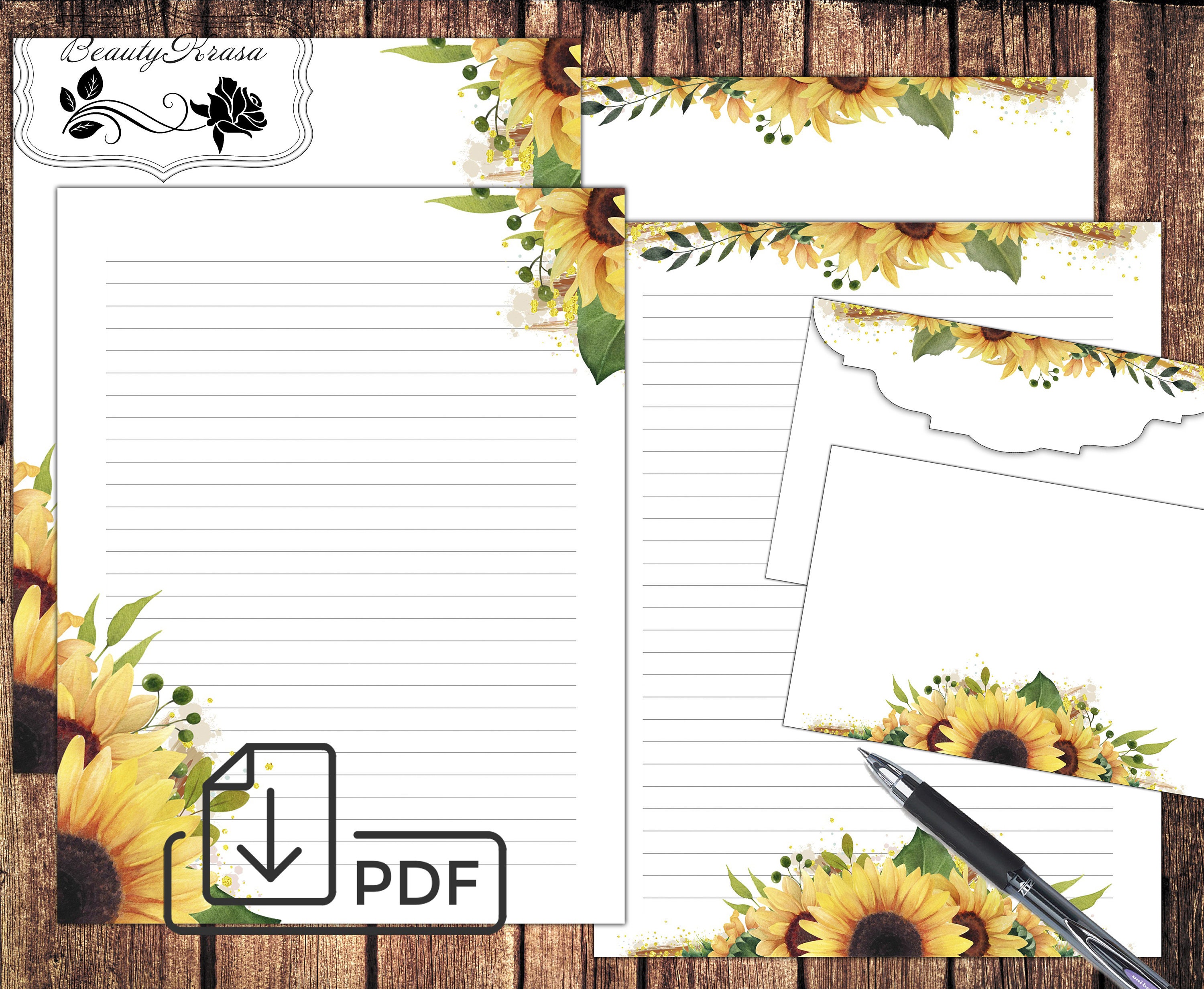 Stationary Set Sunflowerprintable Letter Writing - Etsy