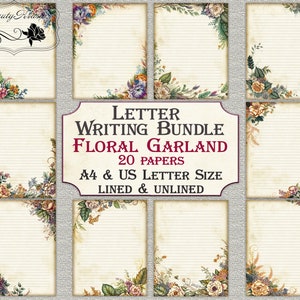 Letter Writing Bundle,floral Garland Printable Stationery,unlined Lined ...