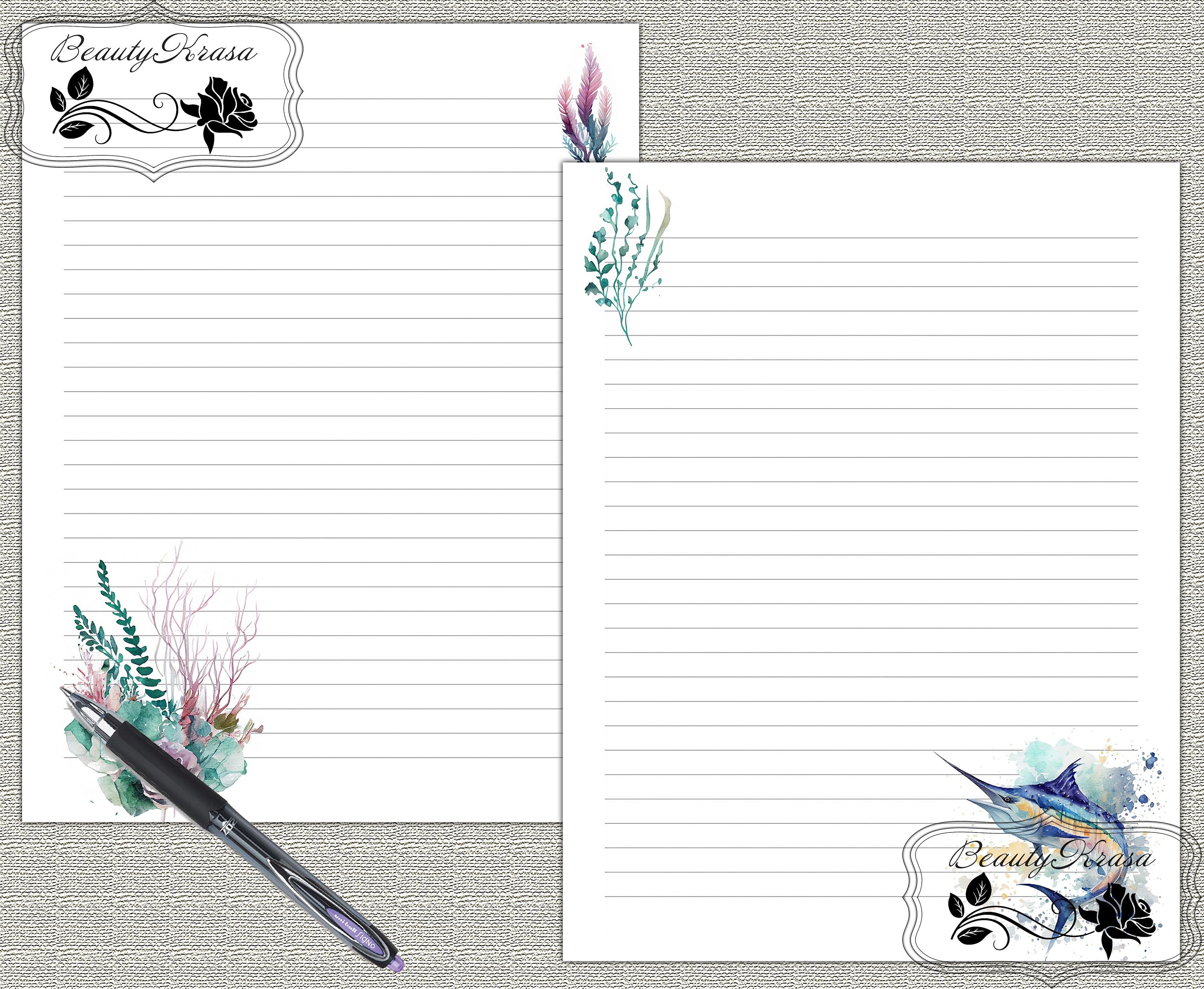 Letter Writing Bundle Sea Life Printable Stationeryunlined - Etsy