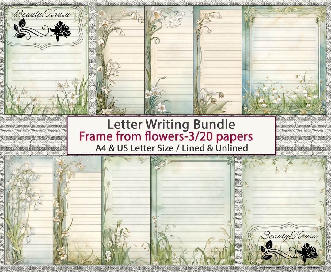 Letter Bundle Writing Stationery Set,printable Stationary Pdf Frame ...