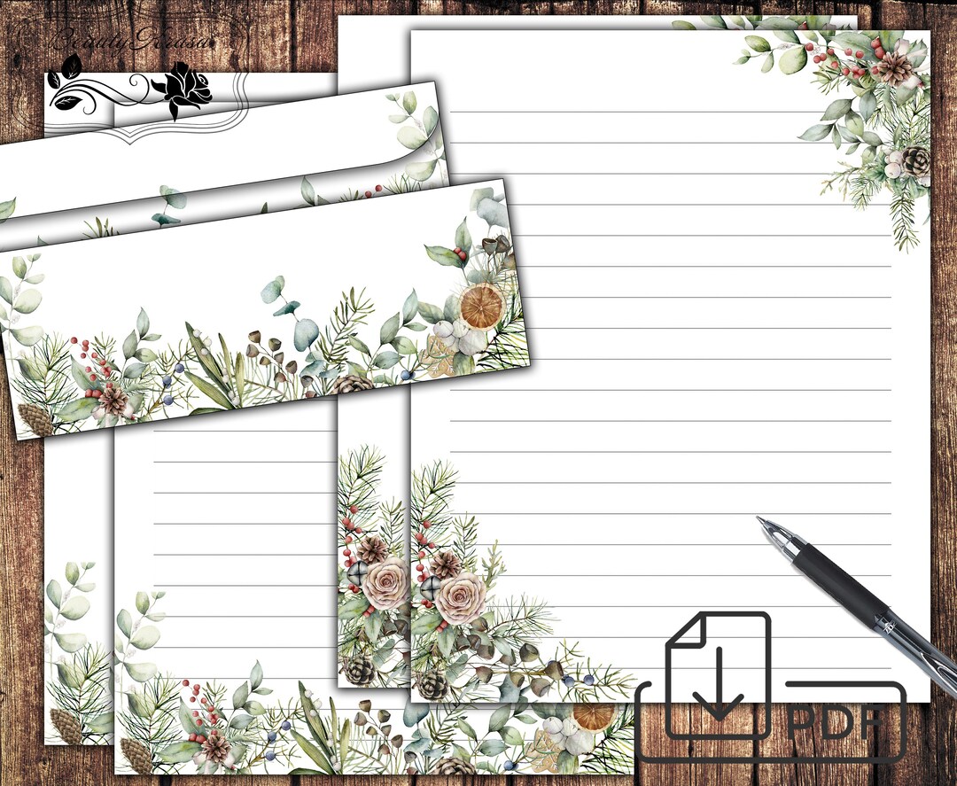 Printable Christmas Stationary Digital Set,letter Writing Paper ...