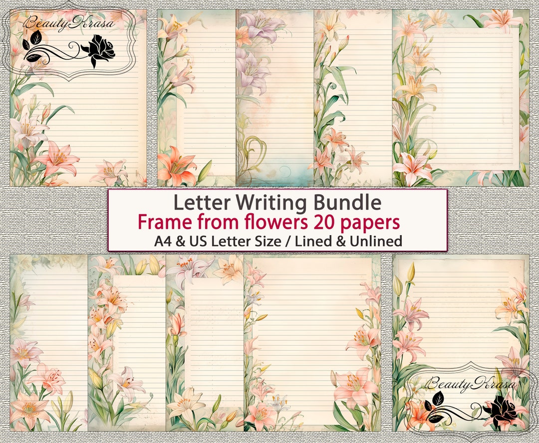 Letter Bundle Writing Stationery Set,printable Stationary Pdf Frame ...