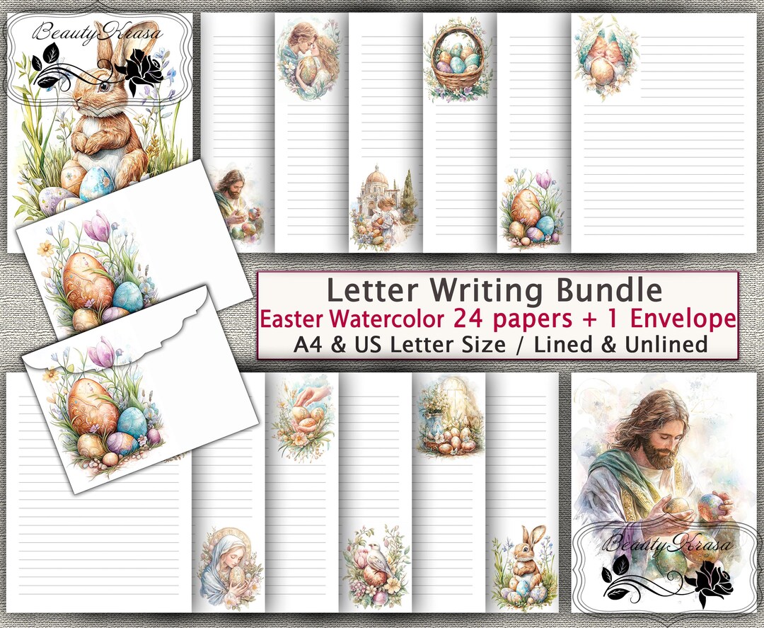 Letter Writing Bundle,easter Watercolor Digital Pdf Stationery Set ...