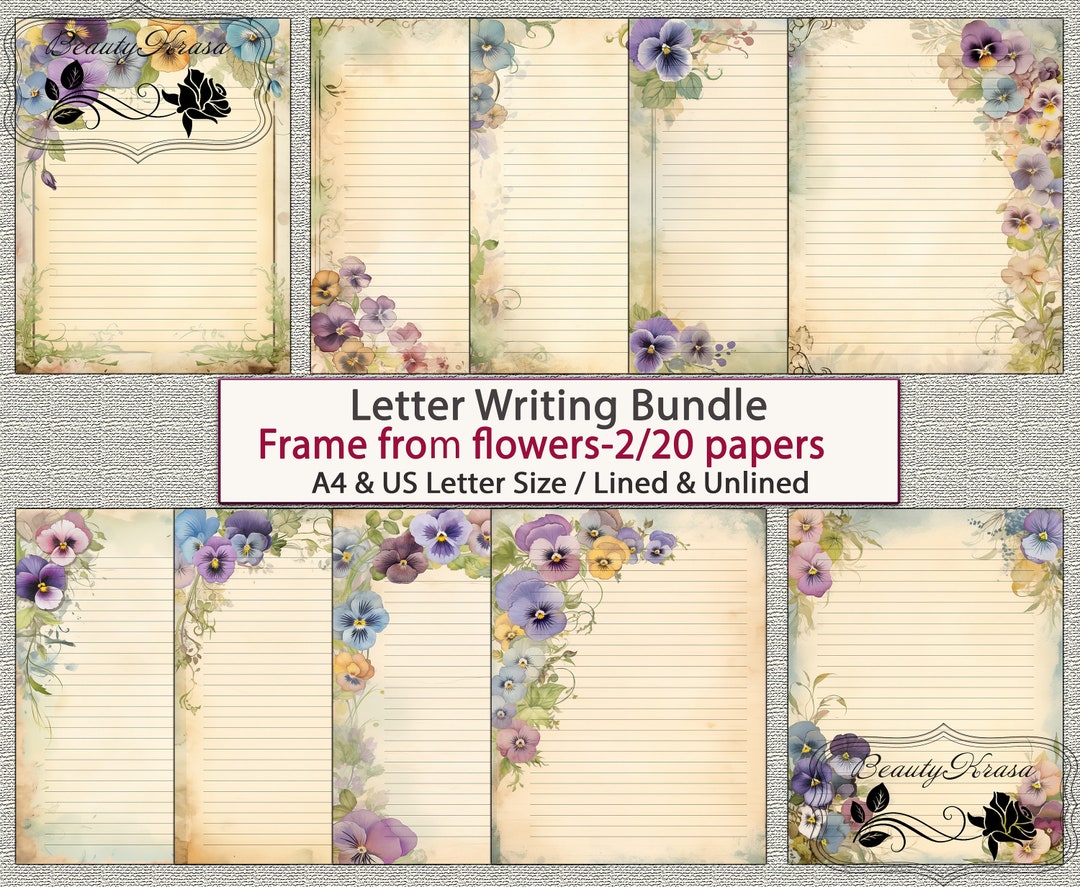 Letter Bundle Writing Stationery Set,printable Stationary Pdf Frame ...