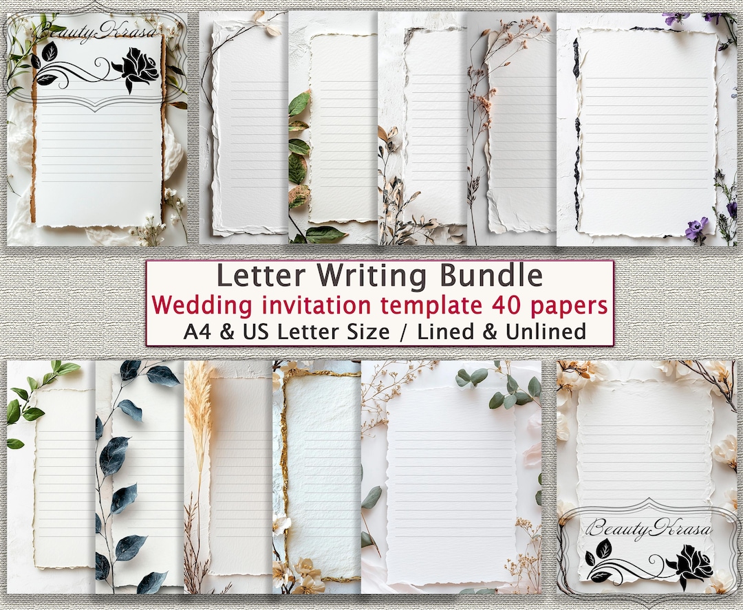 Letter Writing Bundle,wedding Invitation Template Printable Stationery ...