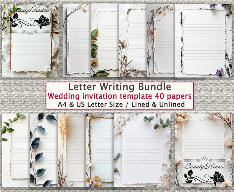 Letter Writing Bundle,wedding Invitation Template Printable Stationery ...