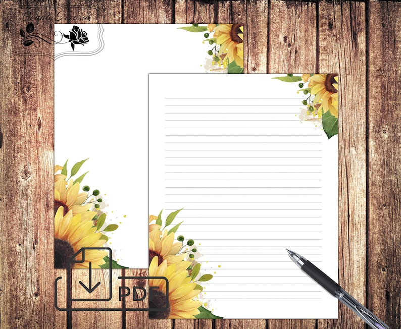 Stationary Set Sunflower,printable Letter Writing Paper,unlined Lined ...