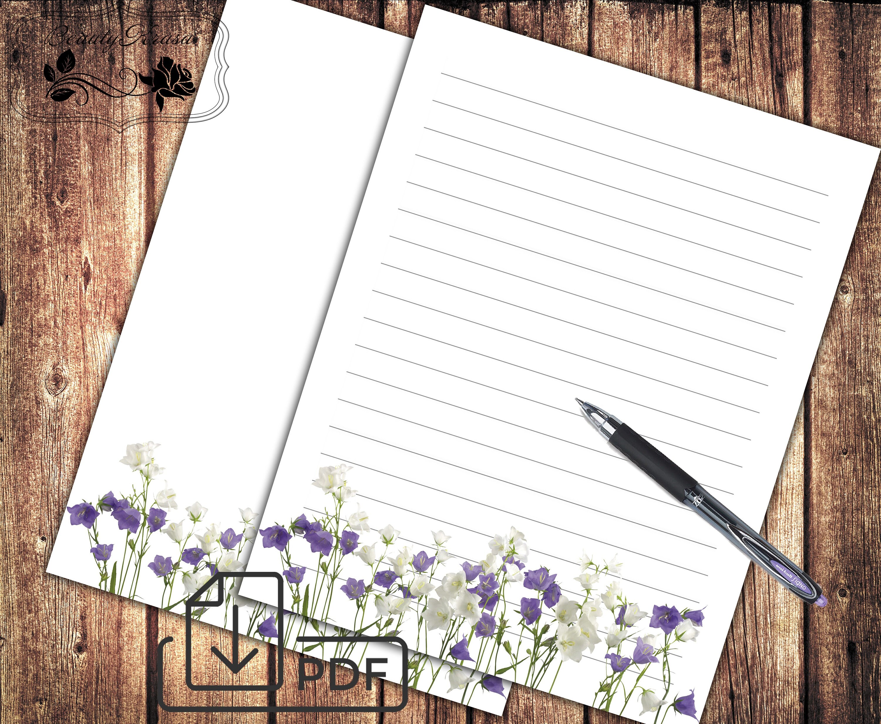 Stationary Set,printable Bells Flowers Letter Writing Paper&envelope - Etsy