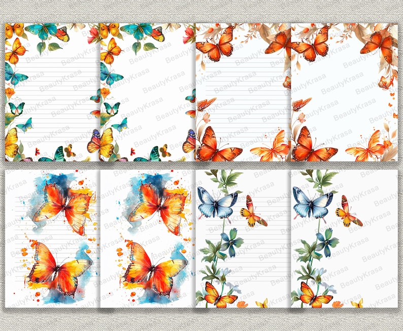 Letter Writing Bundle, Butterflies Digital Pdf Stationery Set,unlined ...