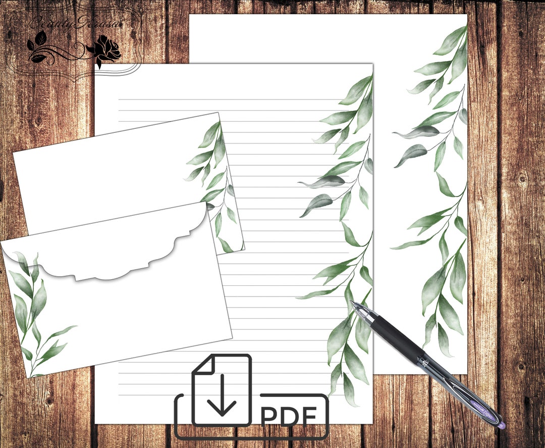 Stationary Set Botanical Letter Eucalyptus Paper,printable Unlined ...