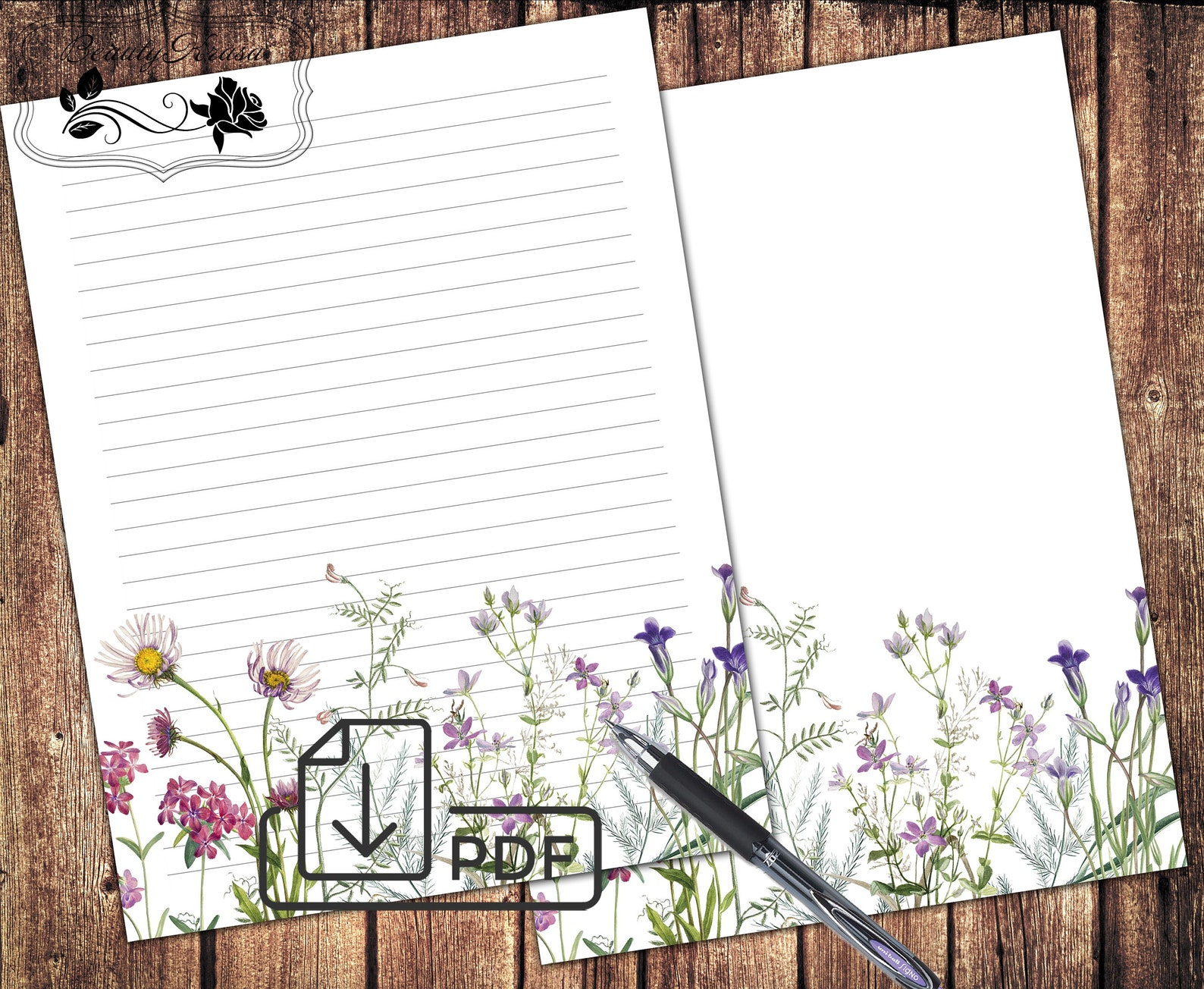 Vintage Wildflowers Printable Stationeryletter Writing Set | Etsy