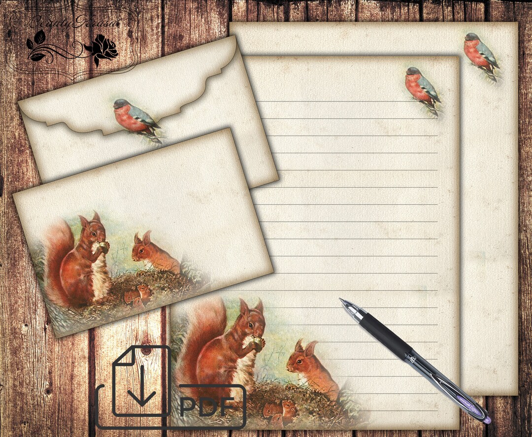 Vintage Stationery Set,printable Letter Writing Paper,forest Animals-3 ...