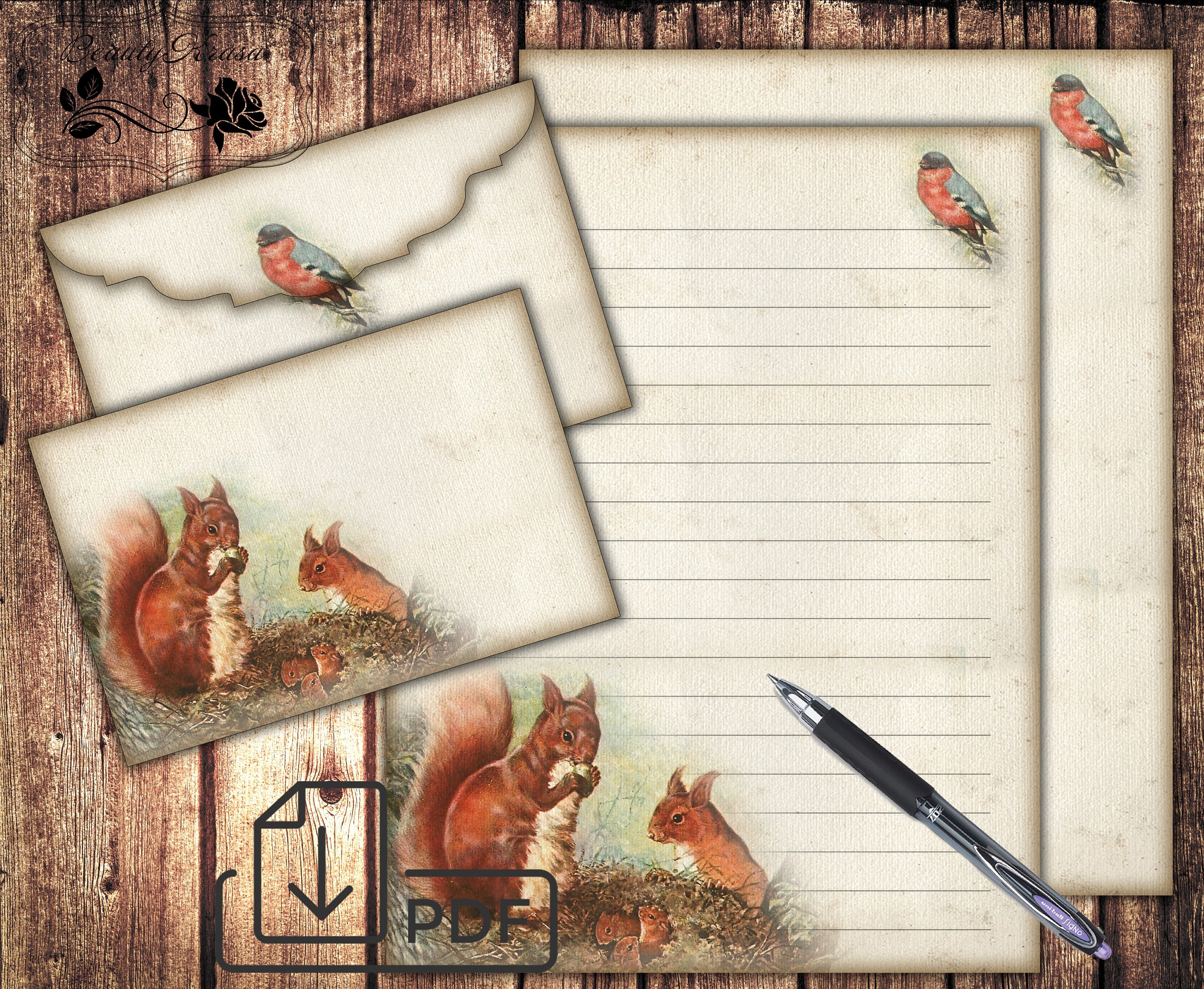 Vintage Stationery Setprintable Letter Writing Paperforest - Etsy
