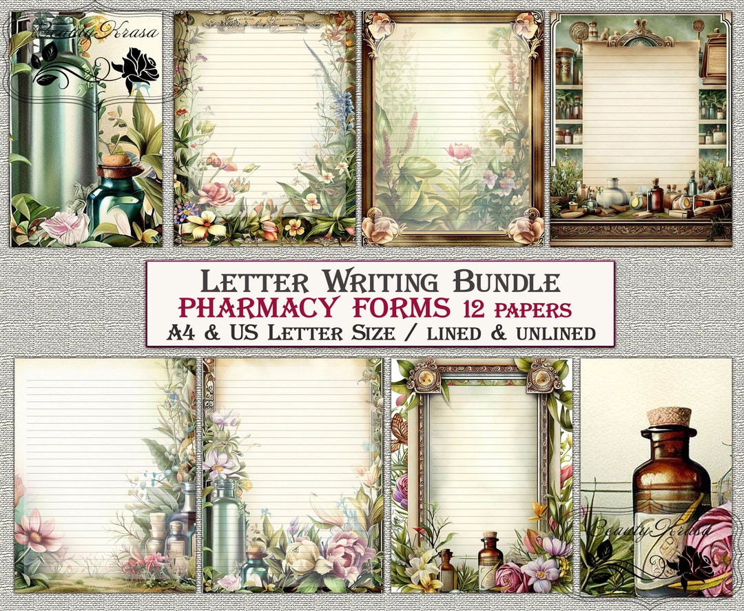 Letter Writing Bundle,printable Pdf Stationery Set Pharmacy,unlined ...