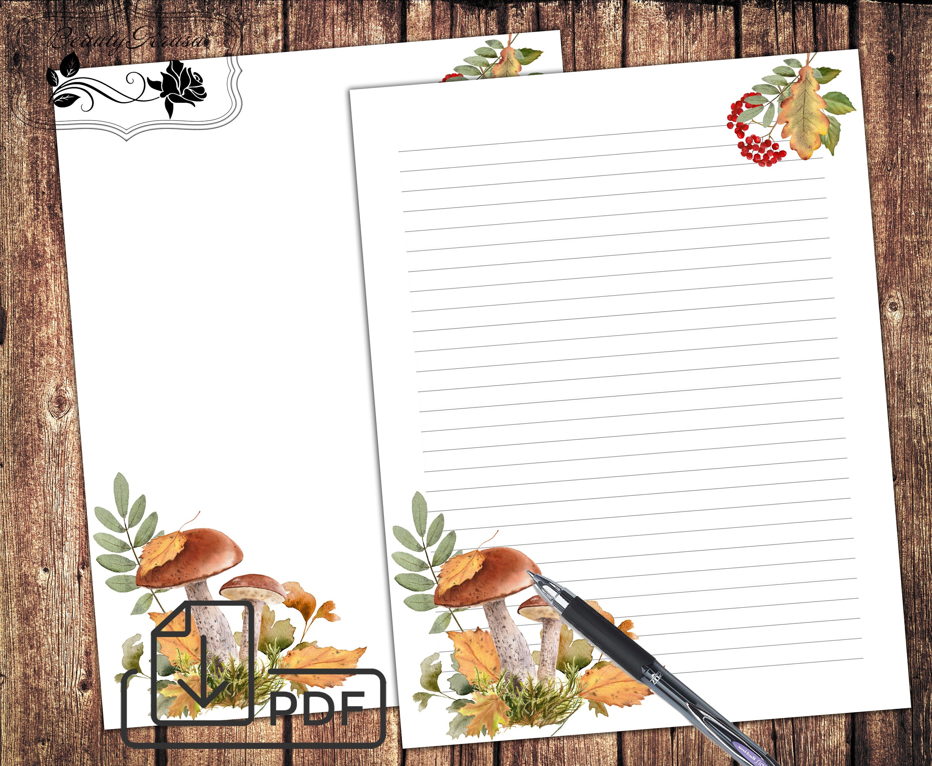 Letter Writing Set Mushroom Stationery,envelope Template&paper ...