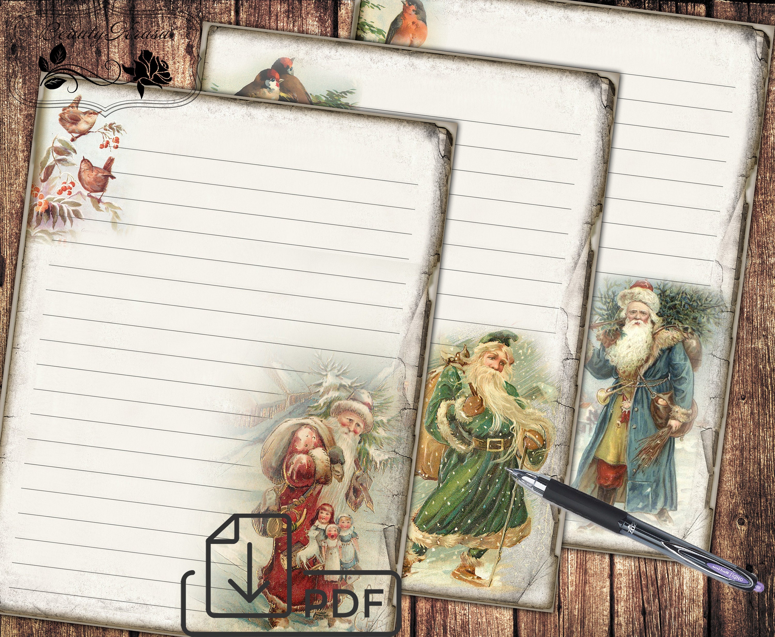 Vintage Santa Stationary Digital Set,letter Writing Lined Paper - Etsy