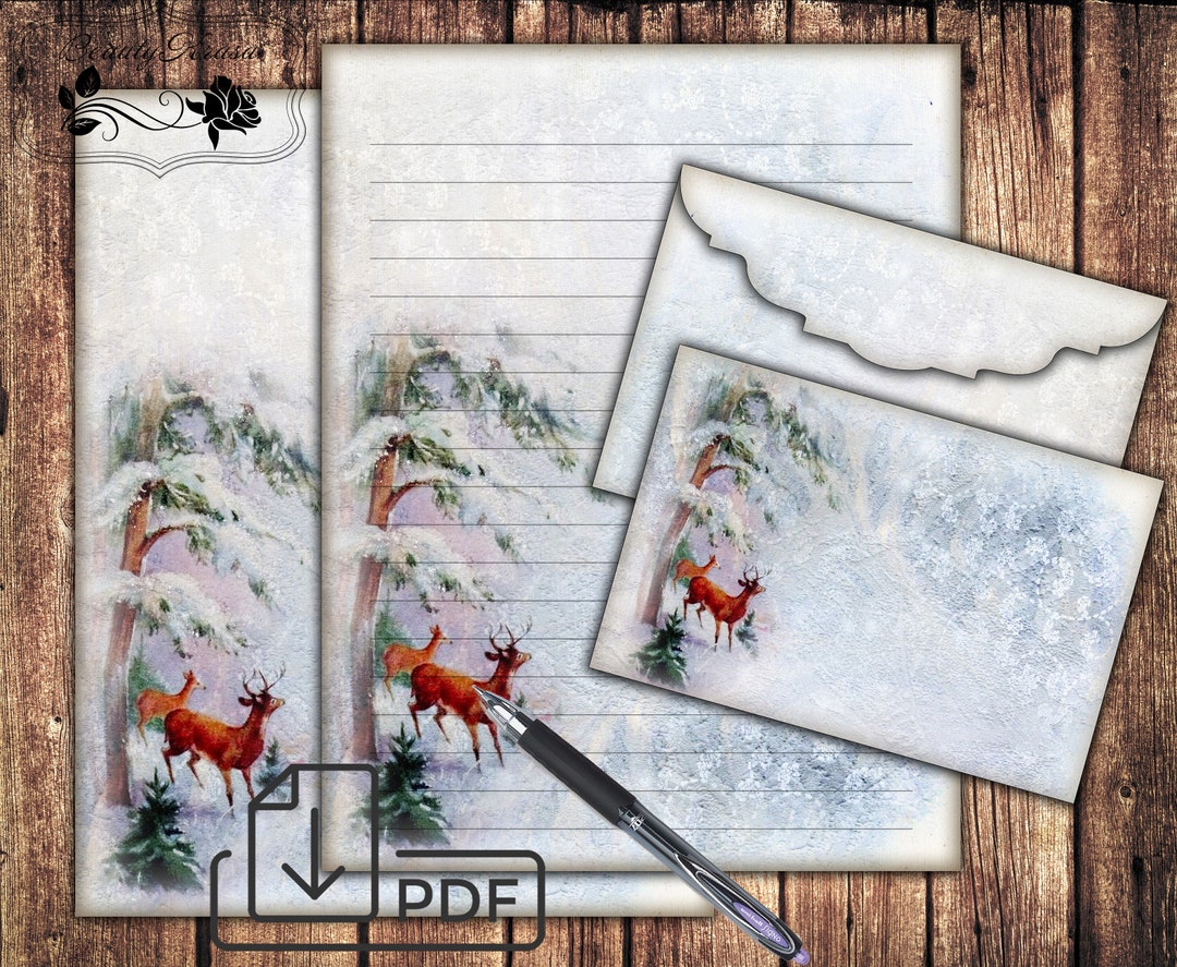 Printable Vintage Christmas Stationary Digital Set,letter Writing Lined ...