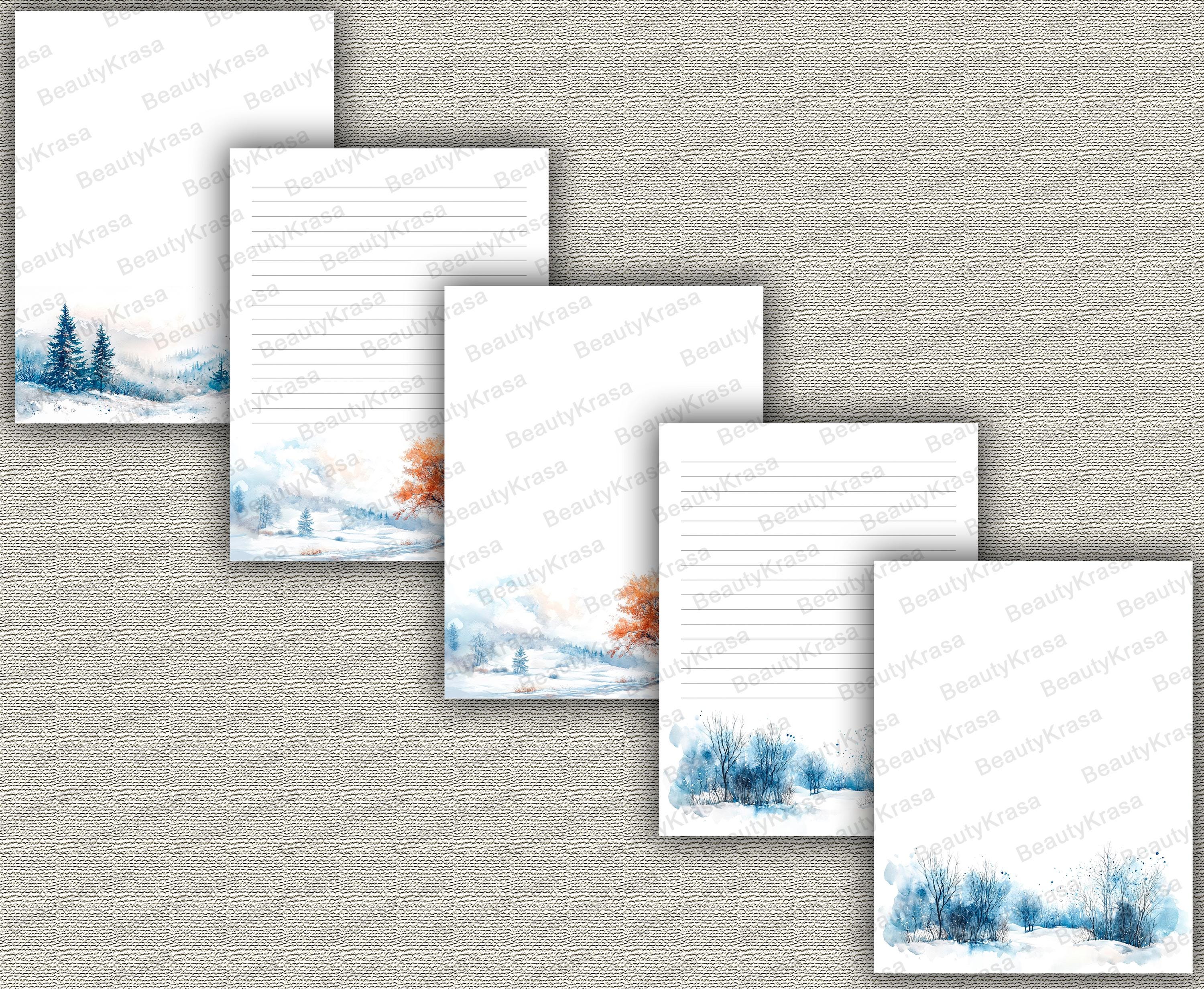 Letter Writing Bundle, Watercolor Winter PDF Printable Stationery ...