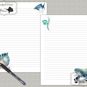 Letter Writing Bundle, Sea Life Printable Stationery,unlined Lined 20 ...