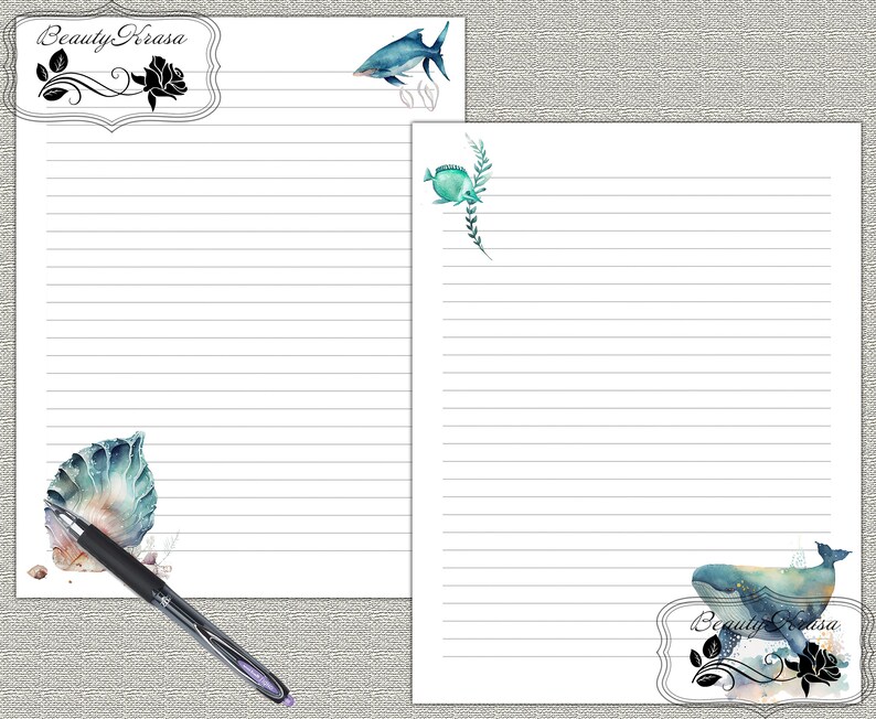 Letter Writing Bundle, Sea Life Printable Stationery,unlined Lined 20 ...