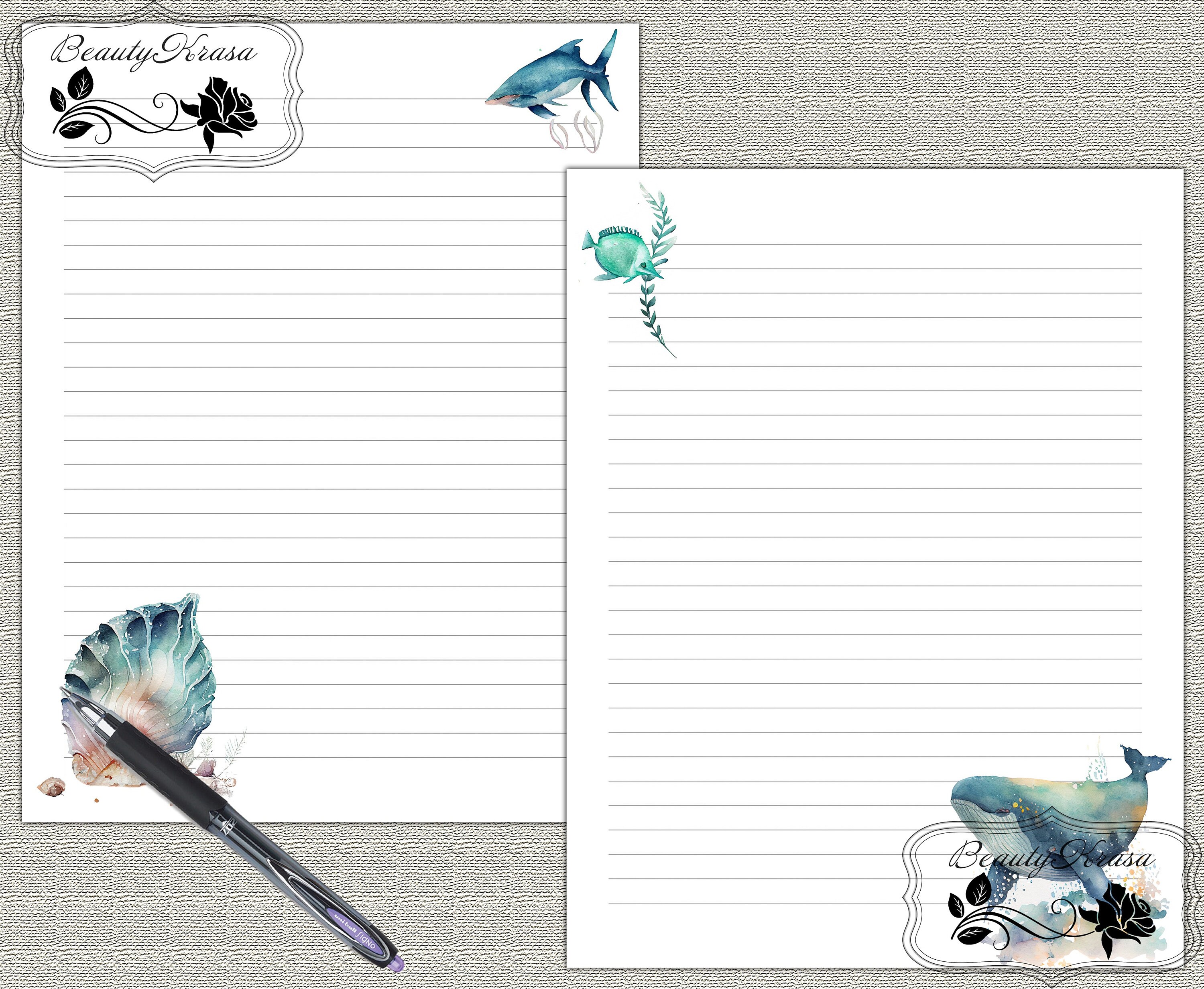 Letter Writing Bundle Sea Life Printable Stationeryunlined - Etsy