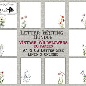 Letter Writing Bundle,vintage Wildflowers Printable Stationery,unlined ...