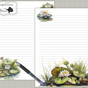 Letter Writing Bundle,printable Pdf Stationery Set Lily Pond,unlined ...