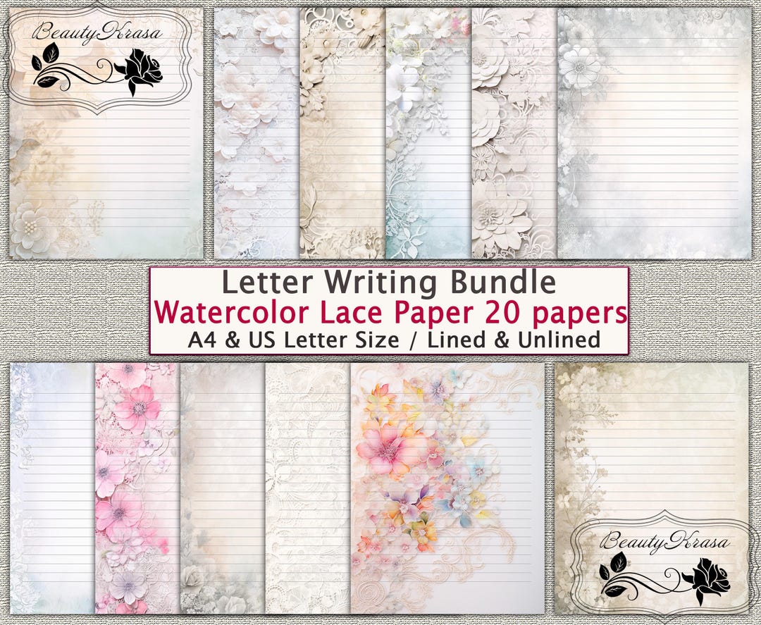 Letter Writing Bundle,printable Pdf Stationery Set Watercolor Lace ...
