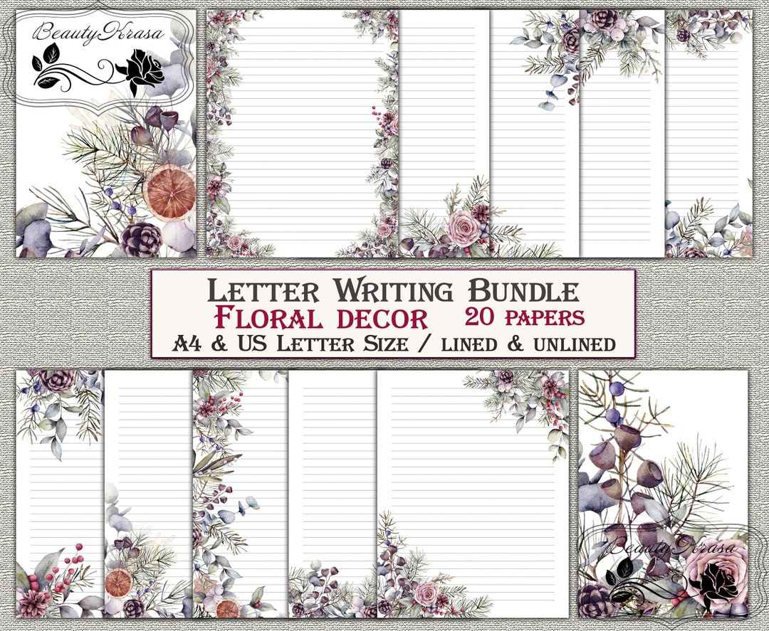 Letter Writing Bundle,floral Winter Decor Printable Stationery,unlined ...