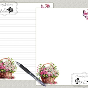 Letter Writing Bundle,printable Pdf Stationery Set Pink Flower,unlined ...
