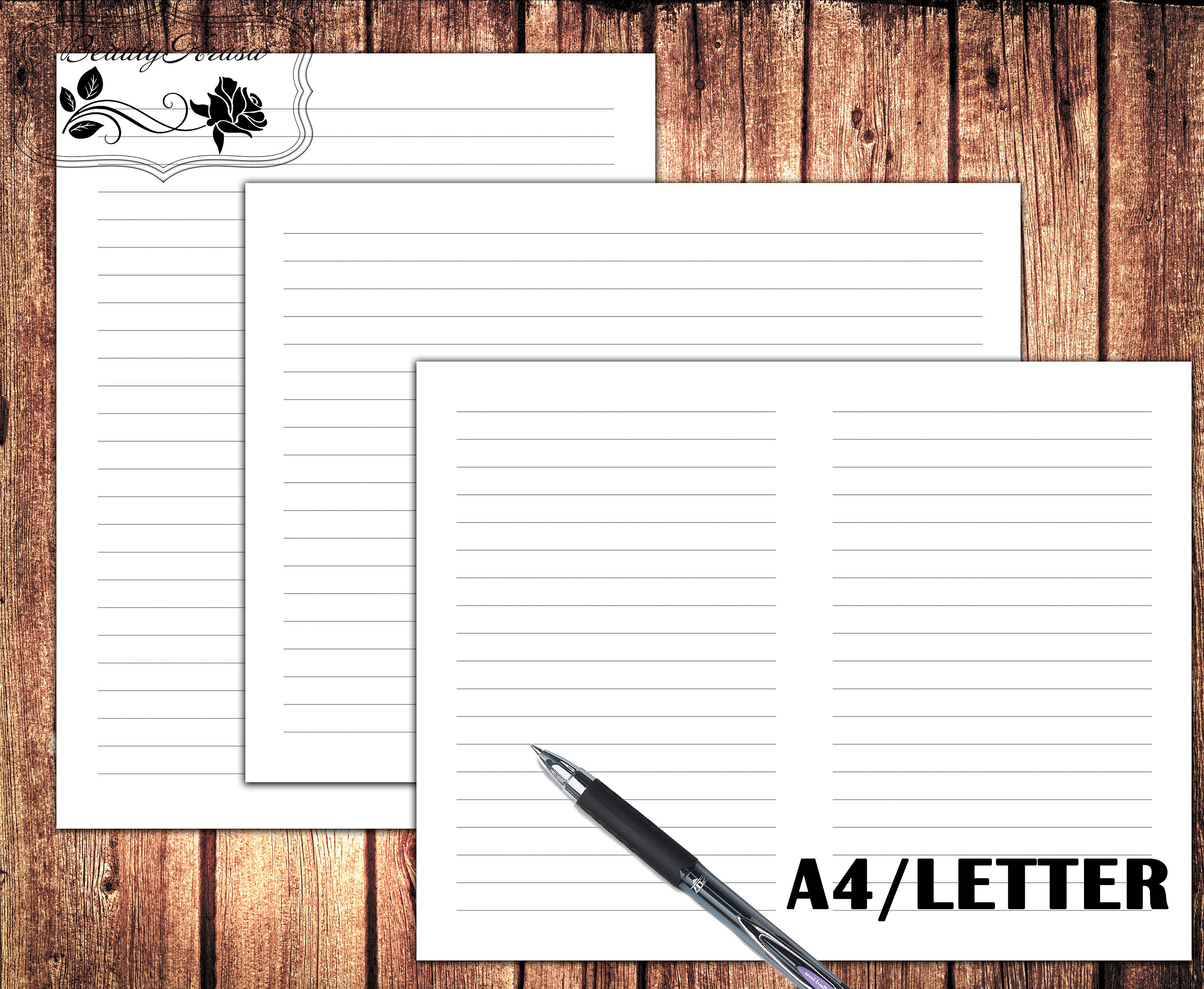 Printable Lined Horizontal/vertical Journal Pages,paper A4 Letter Size ...