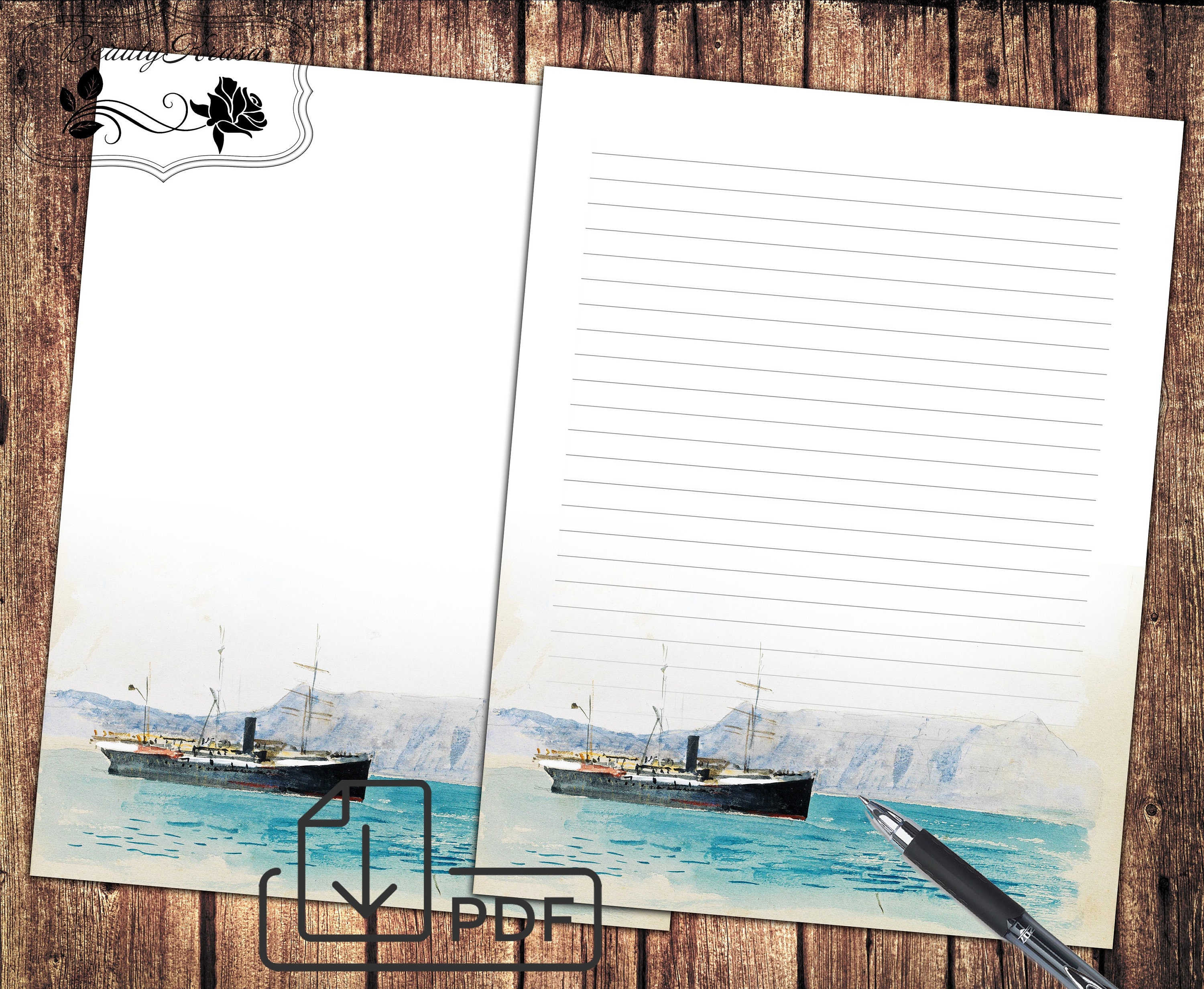 Ocean Ship Stationery Letter Writing Setprintable - Etsy