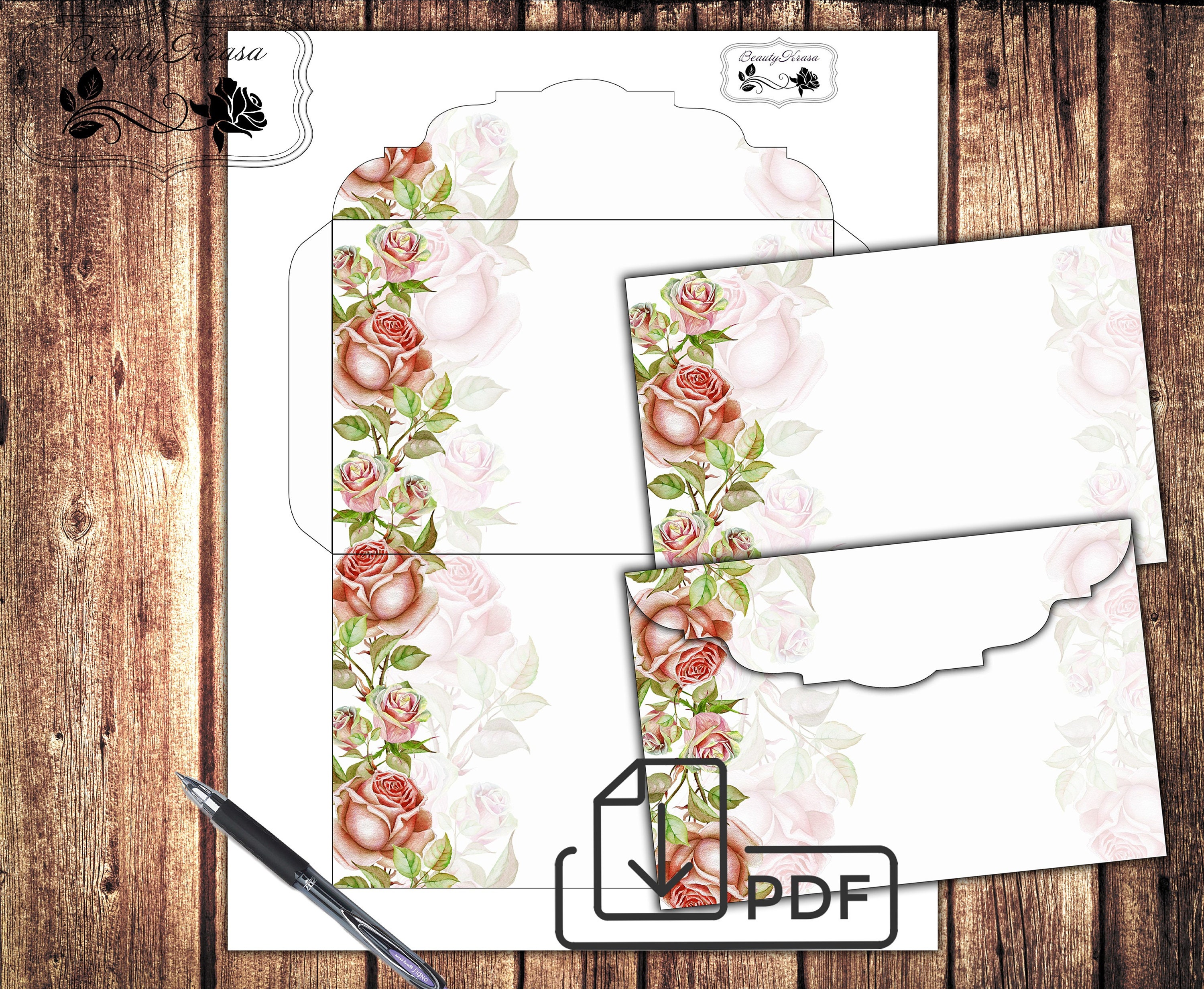 Stationary Set Roses,printable Letter Writing Paper,unlined Lined Paper ...