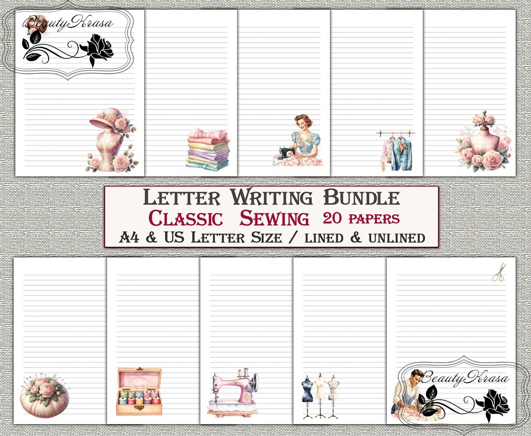 Letter Writing Bundle,classic Sewing PDF Stationery,unlined Lined 20 ...