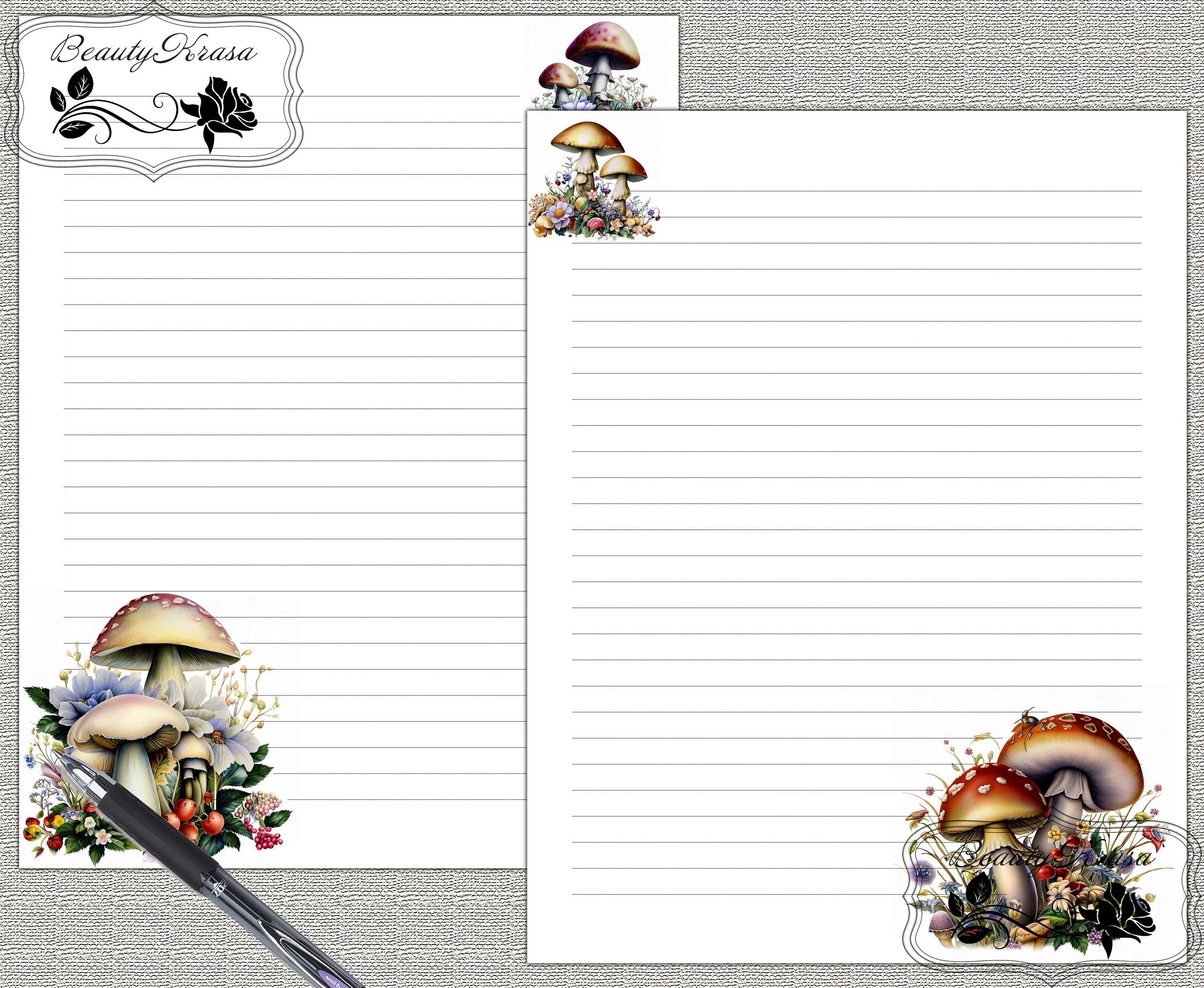 Letter Bundle Writing Stationery Set,printable Stationary Pdf Mushrooms ...