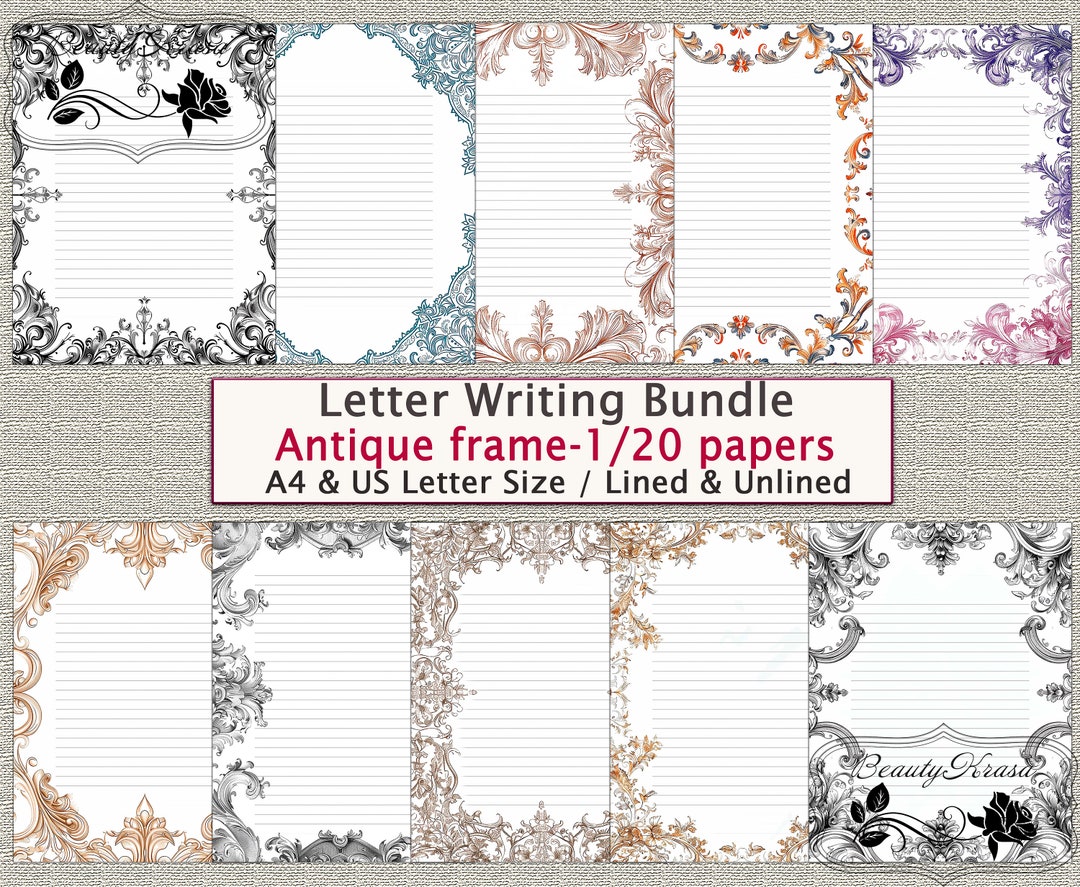 Letter Writing Bundle,antique Frame-1 PDF Stationery,unlined Lined 20 ...